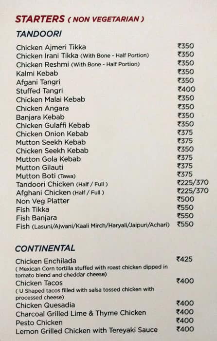 Menu at Roche, Ludhiana, SCF 13-12