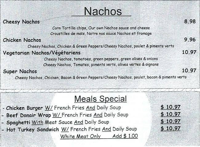 Menu at University Tavern pizzeria, Ottawa