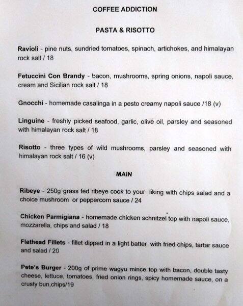 Menu at Coffee Addiction cafe, Niddrie