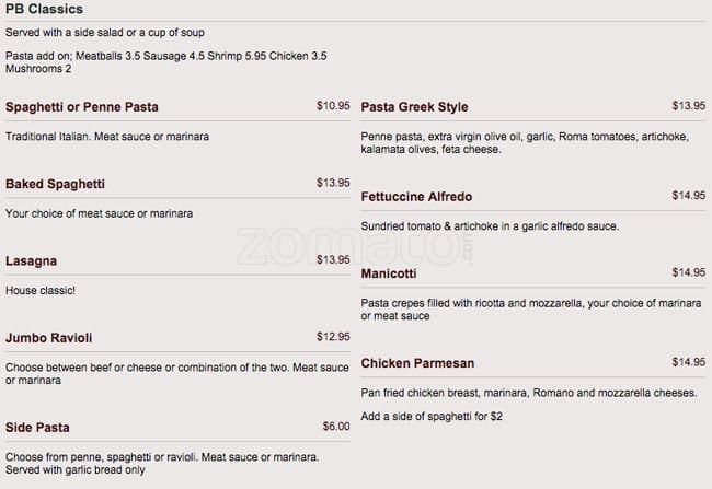 Menu at Pizza Bank Restaurant, Kirkland