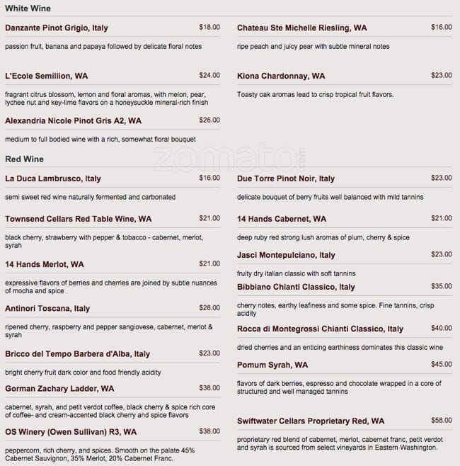 Menu at Pizza Bank Restaurant, Kirkland