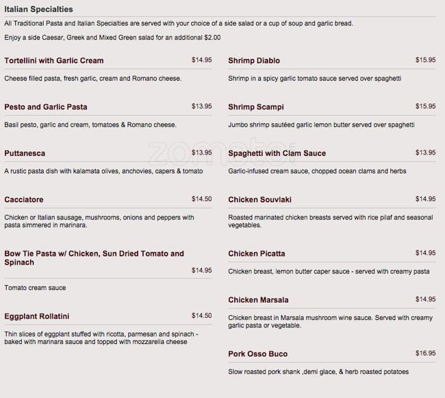 Menu at Pizza Bank Restaurant, Kirkland