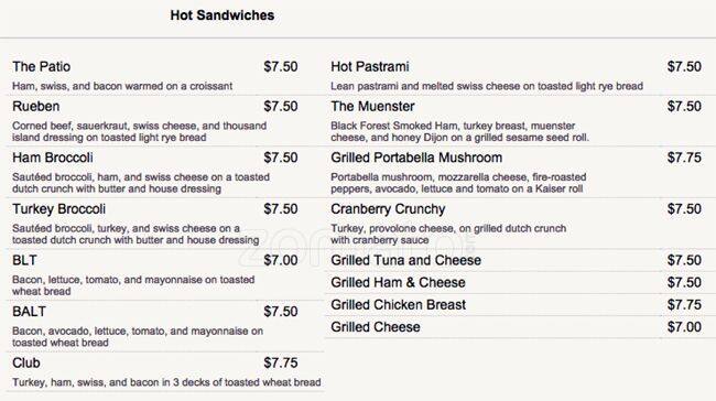 Menu at Patio Cafe, Redwood City