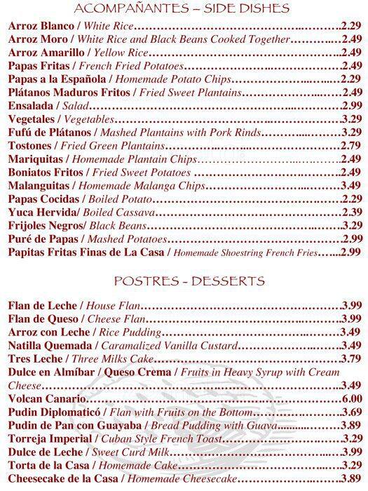 Menu at Islas Canarias Cafe, Restaurant & Bakery, Kendale Lakes