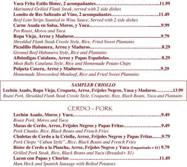 Menu at Islas Canarias Cafe, Restaurant & Bakery, Kendale Lakes