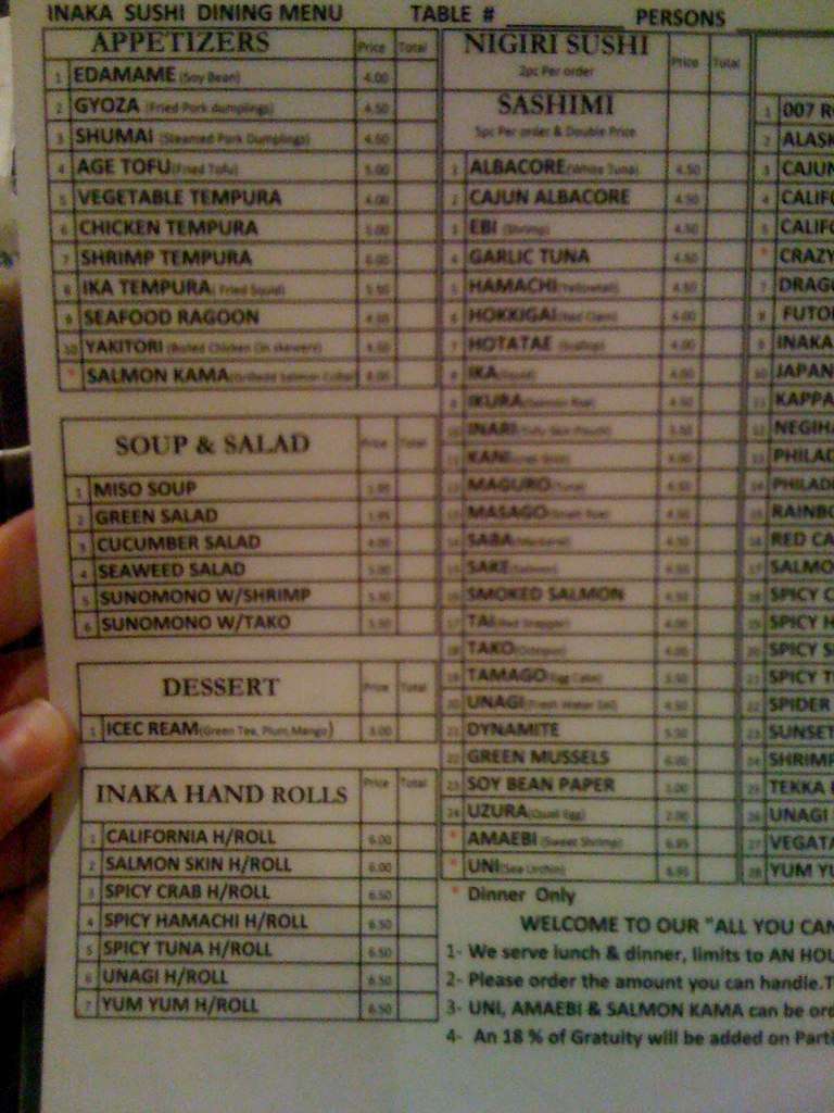 Inaka Sushi Menu, Menu for Inaka Sushi, Enterprise, Las Vegas ...