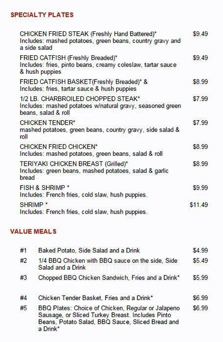 Menu at Grady's BBQ, San Antonio, Bandera Rd