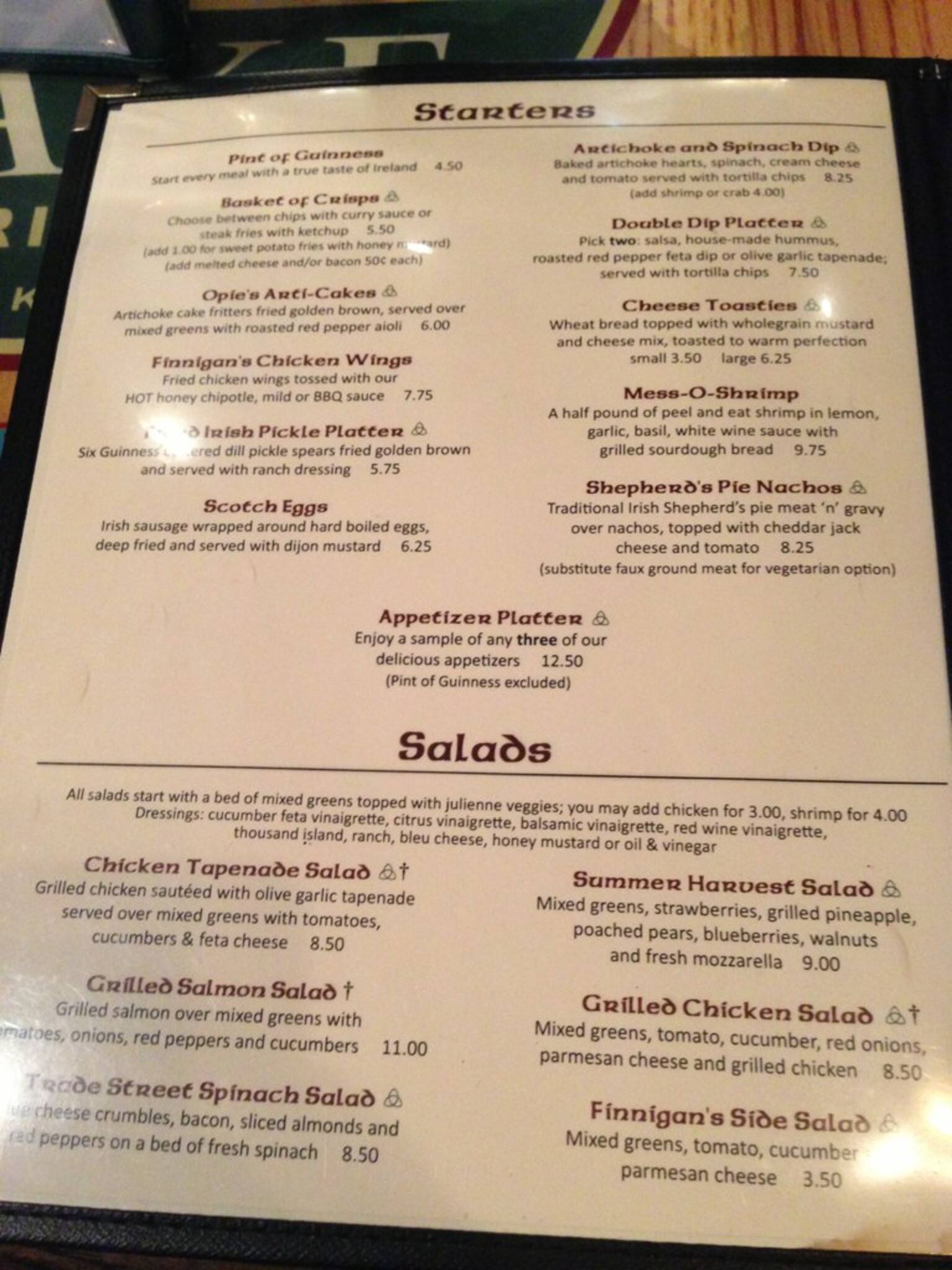 Menu at Finnigan's Wake pub & bar, Winston-Salem