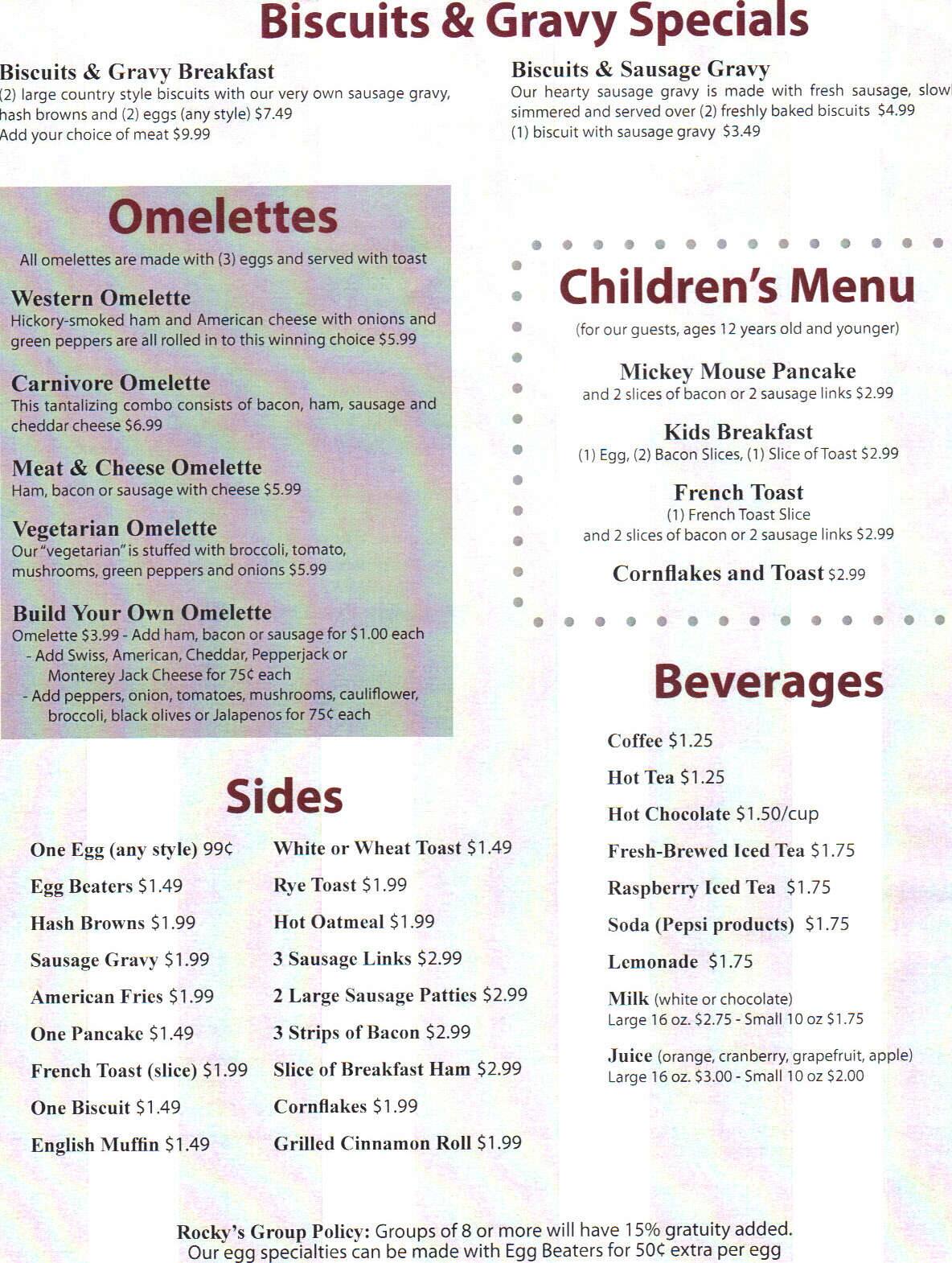 Menu at Rocky's Bar & Grill, Macomb