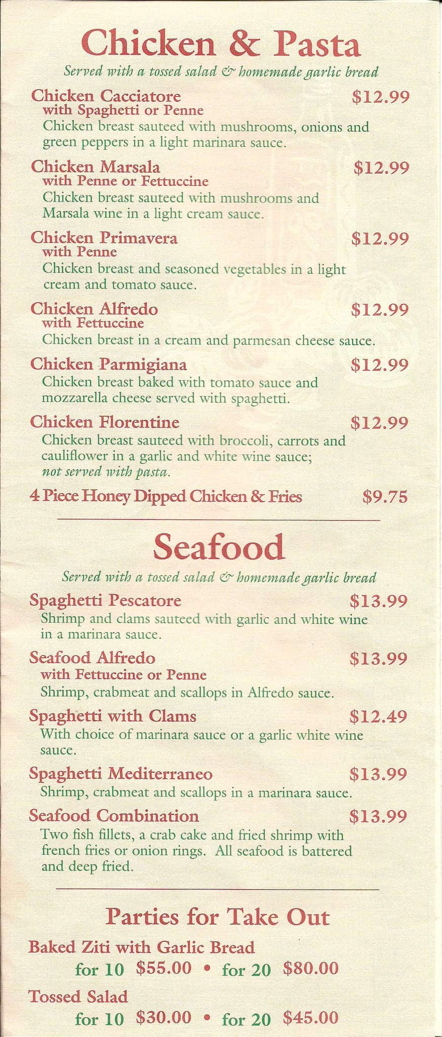 Menu at Little Italy V pizzeria, Cashtown