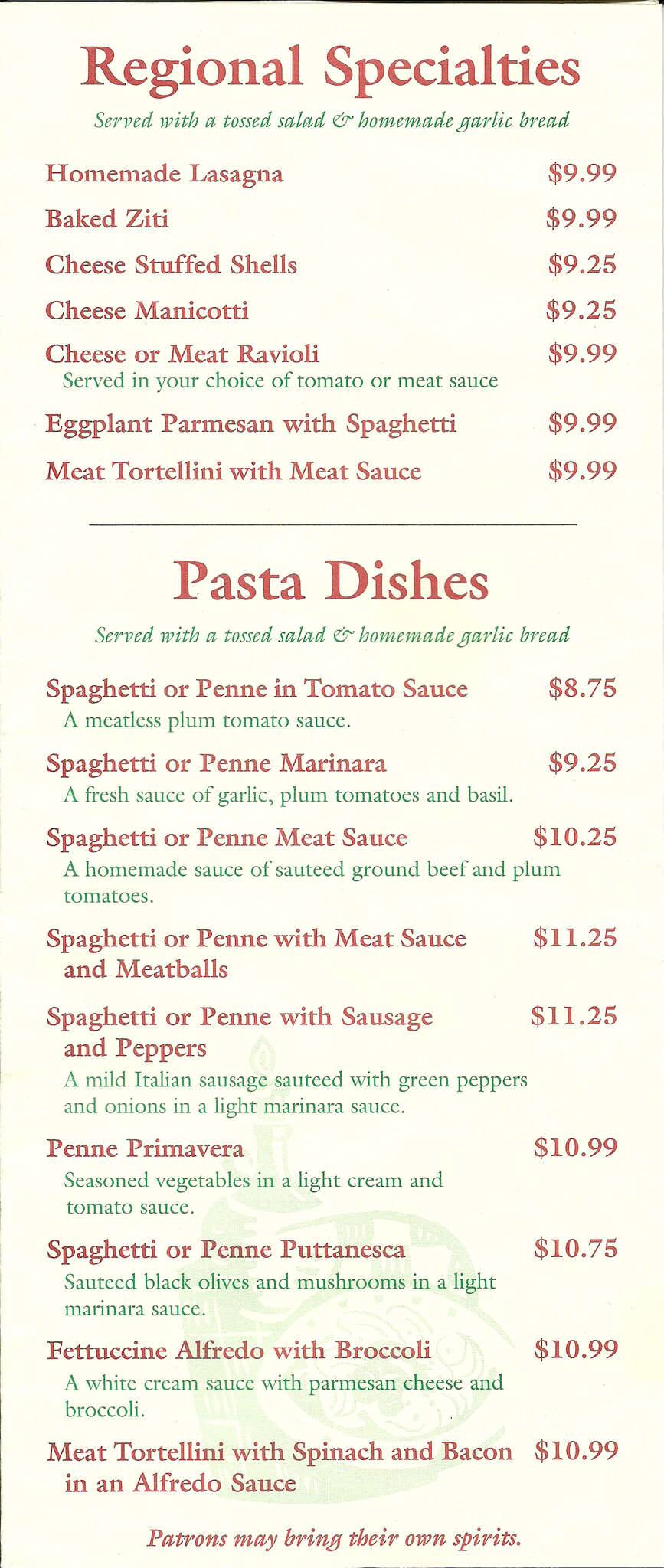 Menu at Little Italy V pizzeria, Cashtown