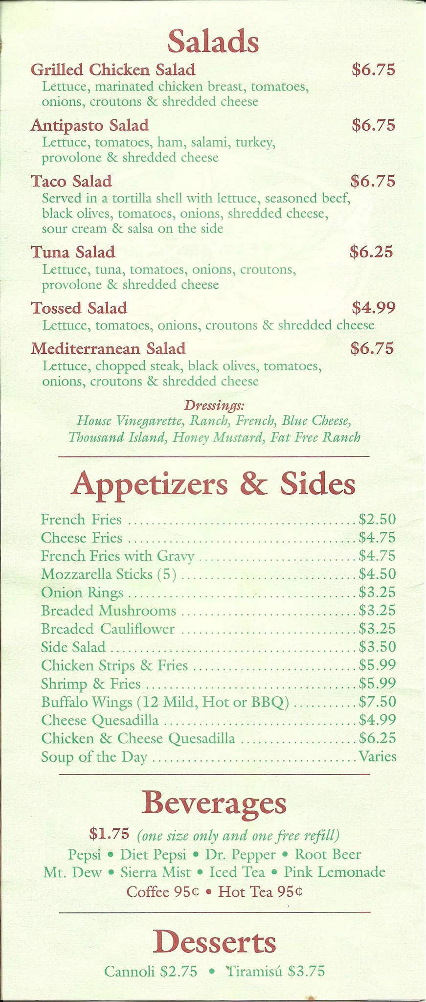 Menu at Little Italy V pizzeria, Cashtown