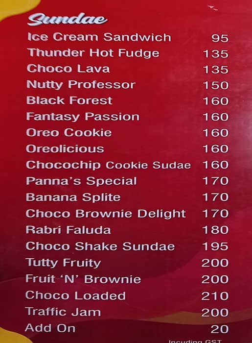Menu of Panna Sweets & Restaurant, Behala, Kolkata