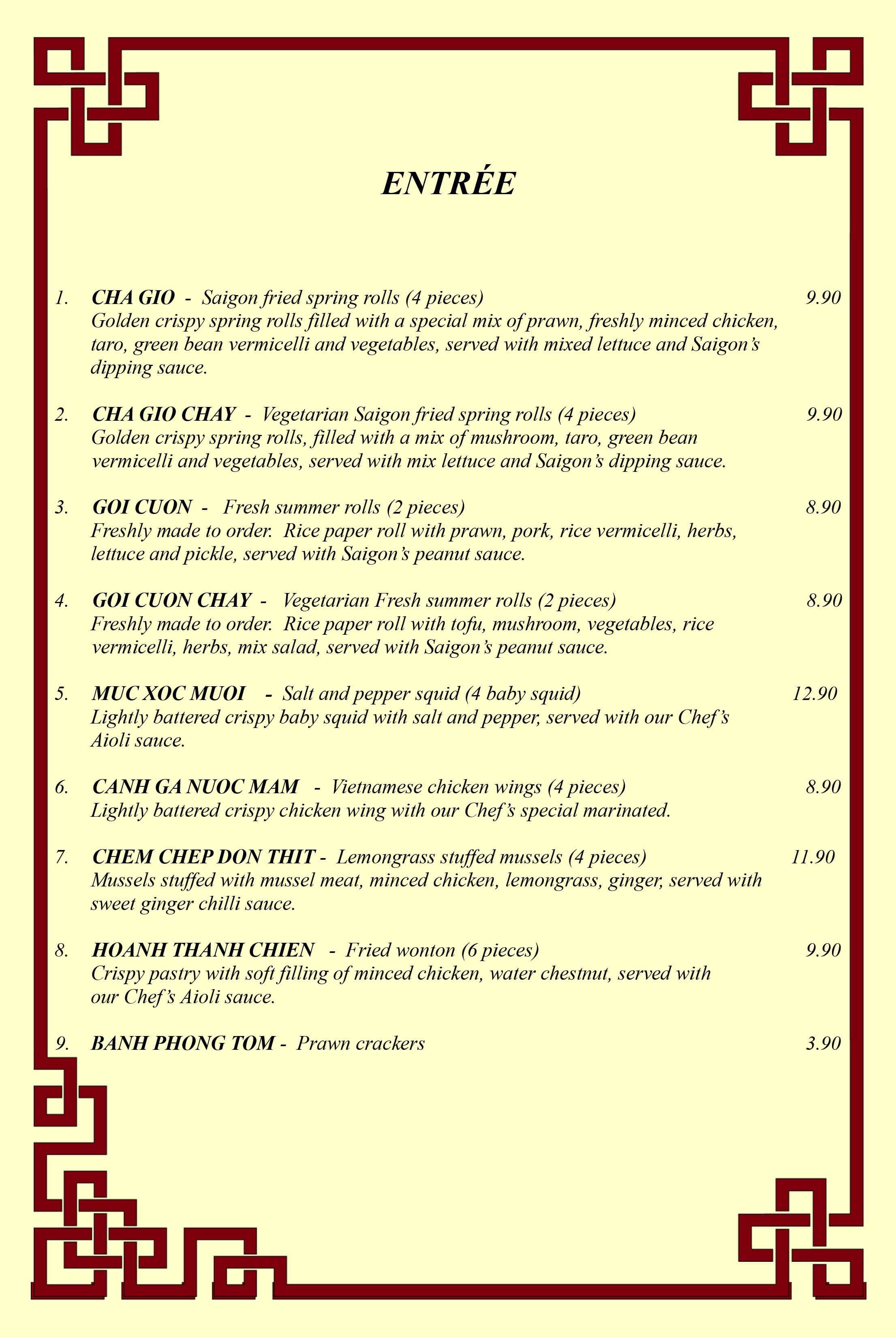 Menu at SAIGON SILVER SANDS restaurant, Mandurah