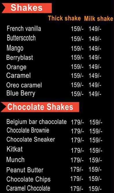 Menu at Thickshake And Co, Vijayawada