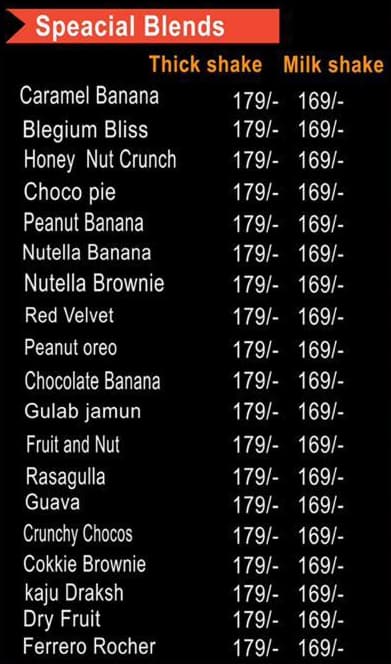 Menu at Thickshake And Co, Vijayawada