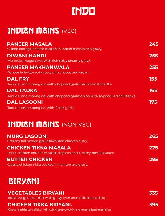 Menu of Indo Chini, Kalyani Nagar, Pune