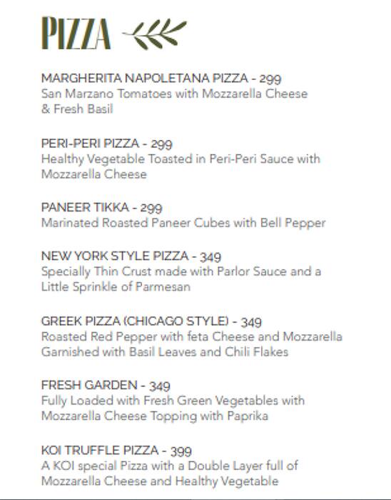 Menu at KOI all day cafe, Udaipur