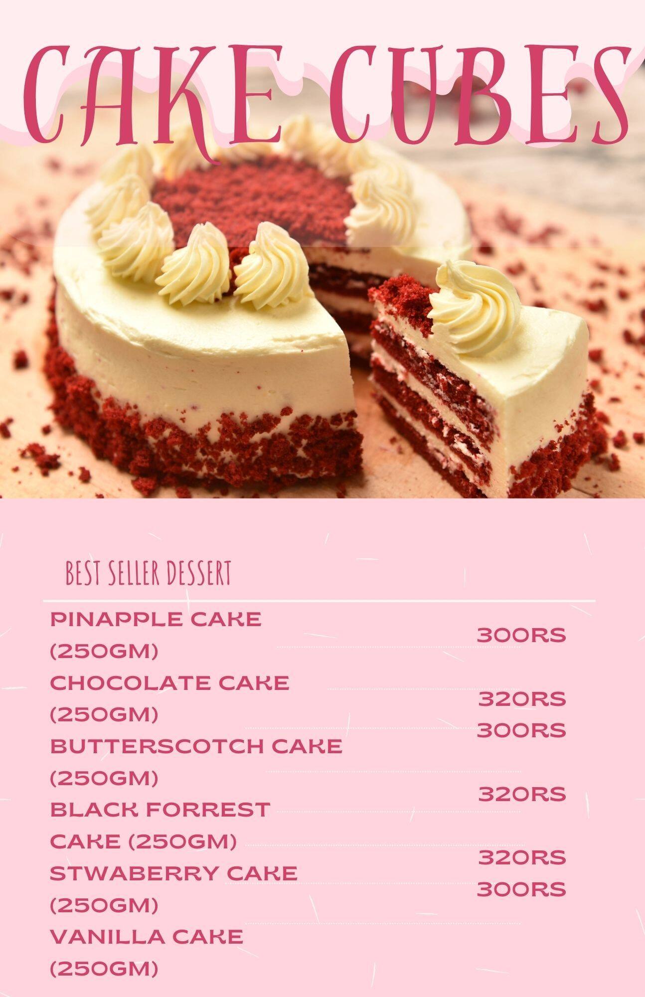 Menu of Cake Cubes, Ayodhya Nagar, Nagpur