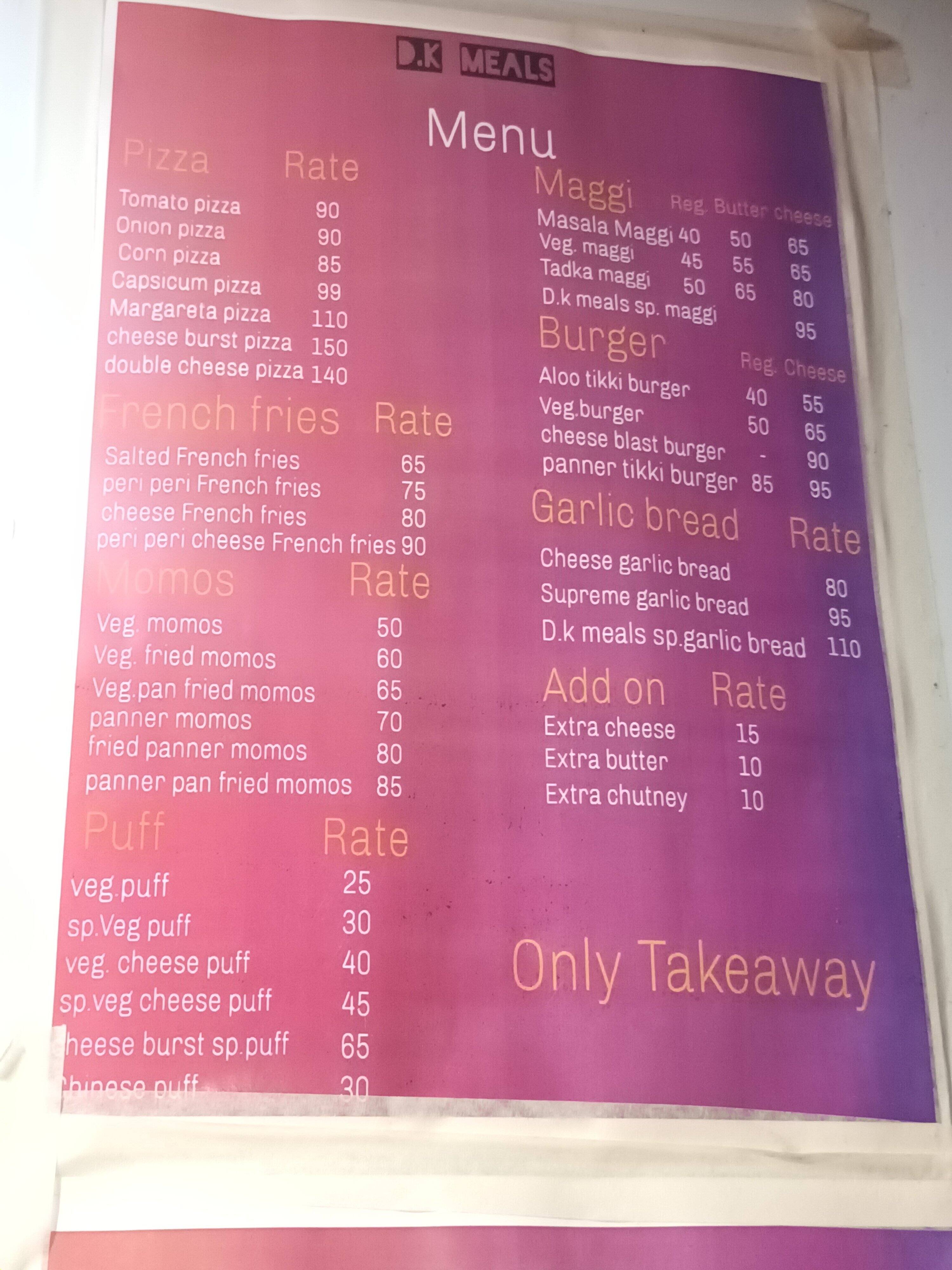 Menu of D.K Meals, Isanpur, Ahmedabad