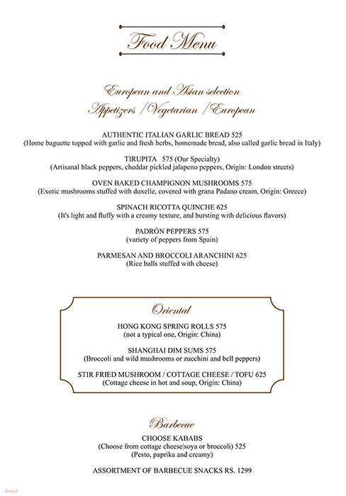 Menu of Dramz, Mehrauli, New Delhi