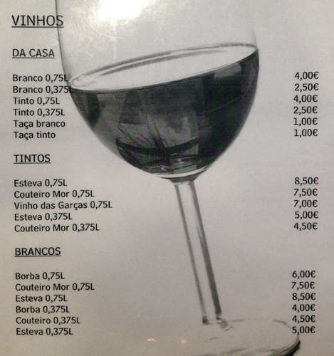 Menu at Hatari restaurant, Lisbon