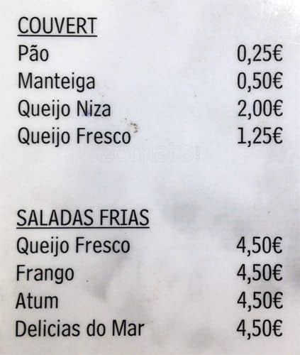 Menu at Hatari restaurant, Lisbon