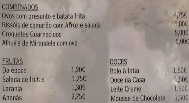 Menu at Hatari restaurant, Lisbon