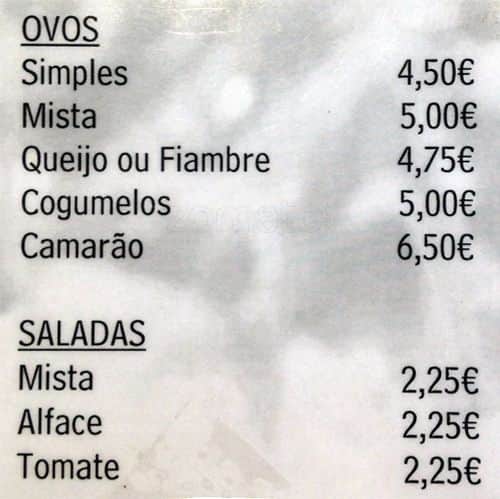 Menu at Hatari restaurant, Lisbon