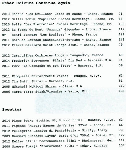 Menu at Cafe Pacifico, Darlinghurst, 1/95 Riley St