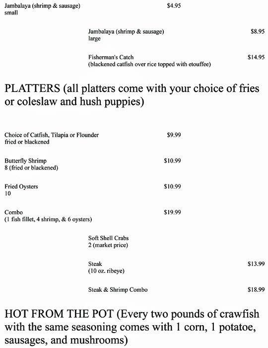 Menu at Crawfish Shack & Oyster Bar, Austin, Wells Branch Pkwy #106
