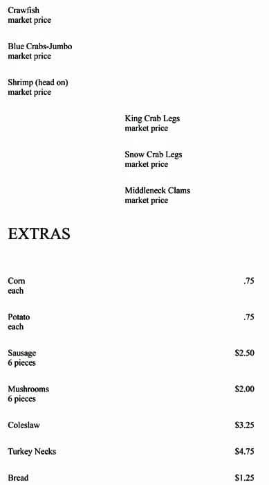 Menu at Crawfish ATX restaurant, Austin, IH 35 S #C