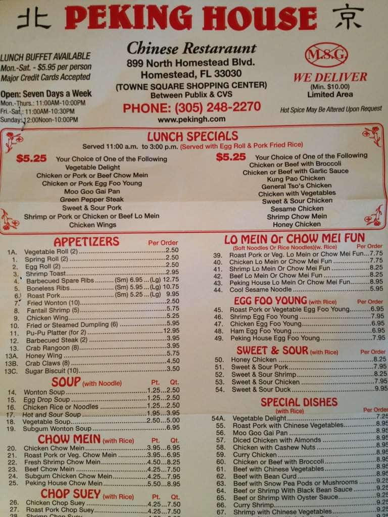 Menu at Peking House restaurant, Homestead
