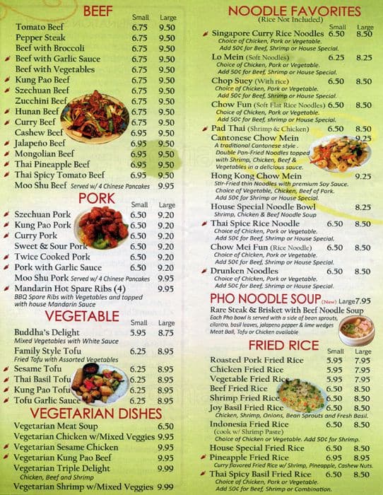 Menu at Joy Asian Cuisine restaurant, Aurora