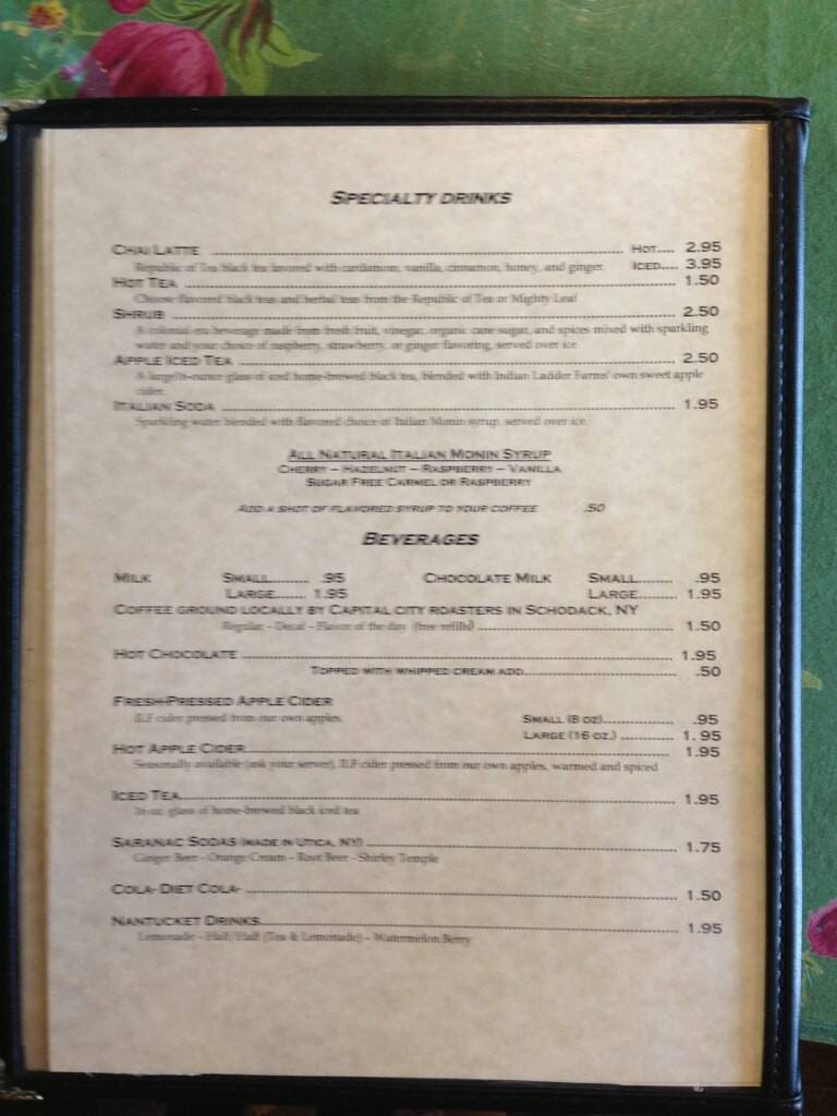 Menu at Indian Ladder Farms cafe, Guilderland Center, 342 Altamont Rd