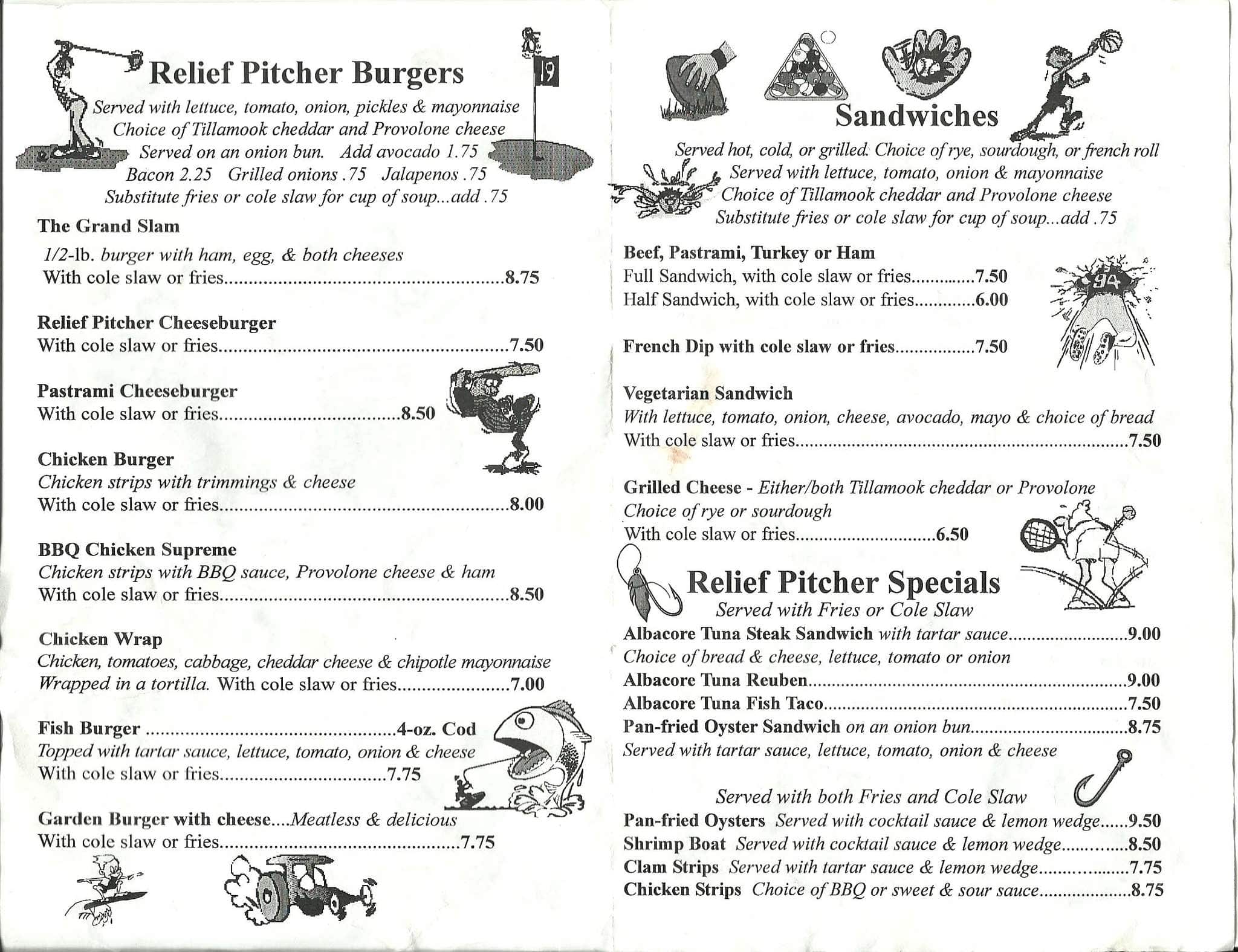 Menu at Relief Pitcher pub & bar, Seaside