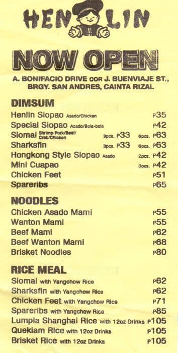 Hen Lin Menu, Menu for Hen Lin, Dolores, Taytay - Zomato Philippines