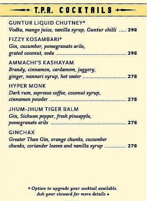 Menu at The Permit Room, Bengaluru, 298