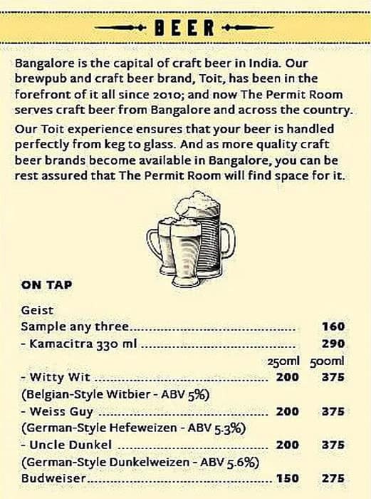 Menu at The Permit Room, Bengaluru, 298