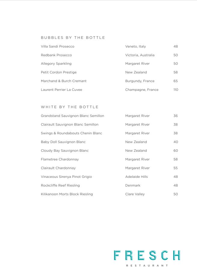 Menu at Fresch Restaurant, Como
