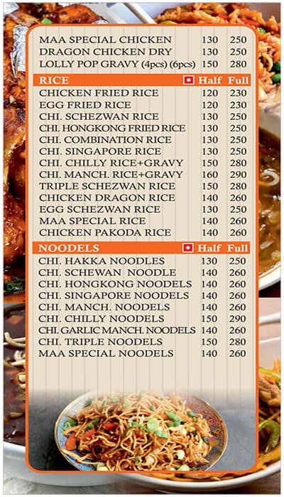 Menu at Maa Chinese Restaurant, Mumbai