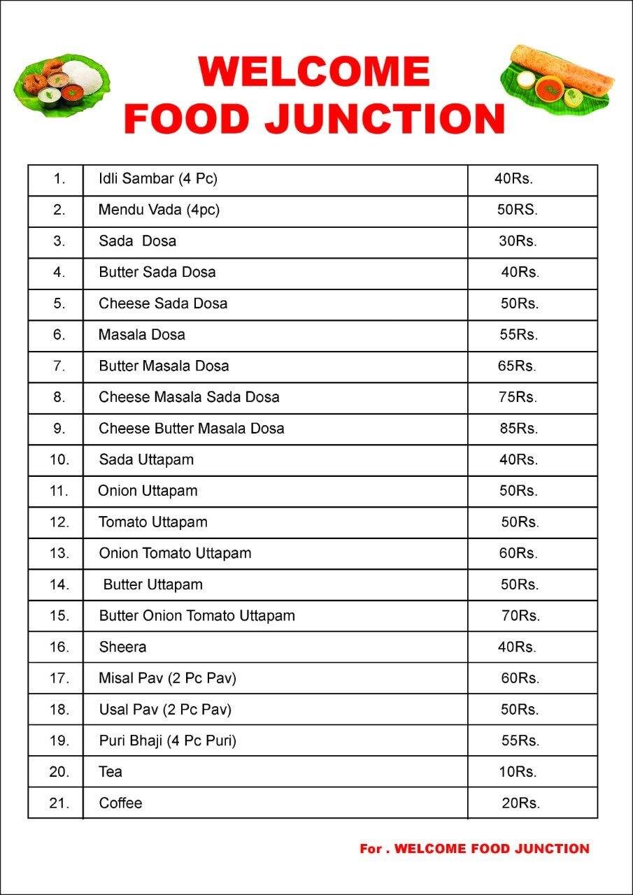 Menu of Welcome Food Junction, Nalasopara, Mumbai
