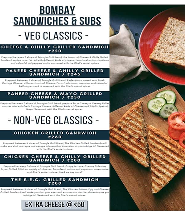 Menu of Bombay Sandwiches & Subs, Malad West, Mumbai