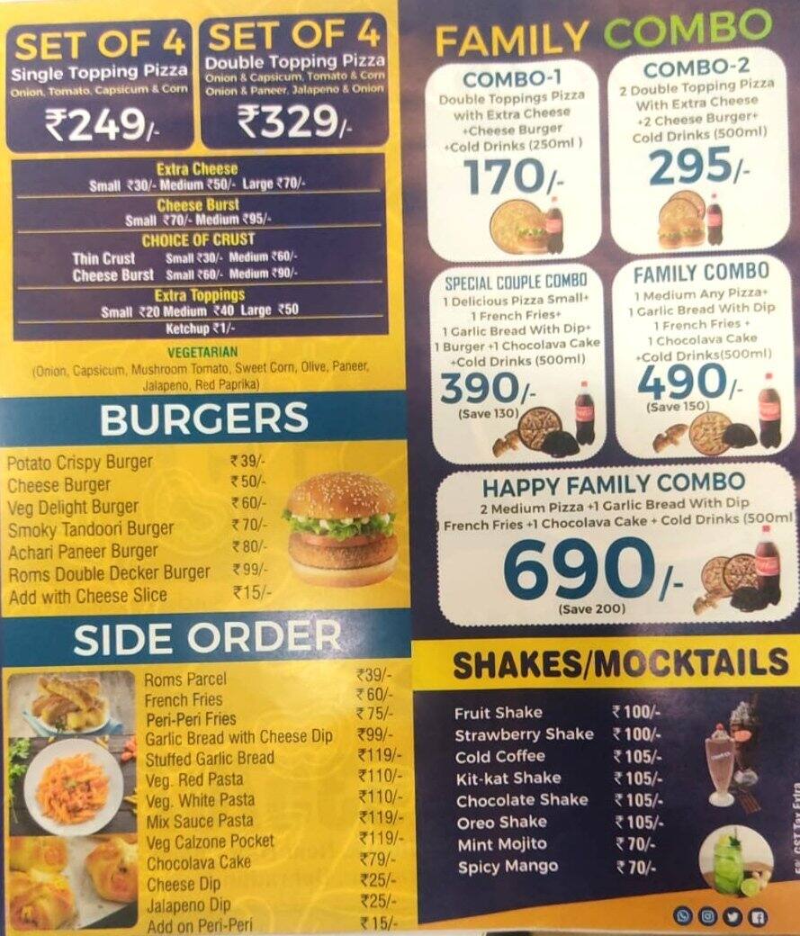 Menu at Roms Pizza, Dehradun, Chowk