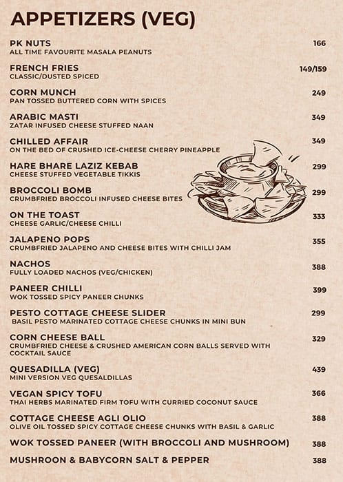 Menu of Secret Cave, Juhu, Mumbai