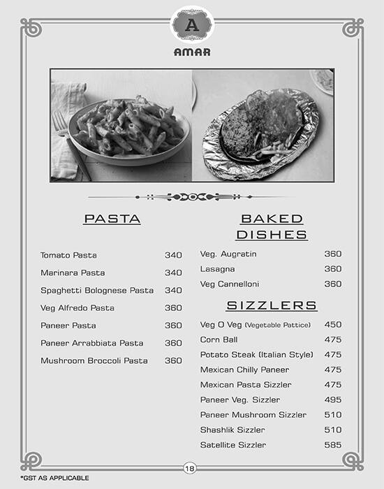 Menu of Amar Fast Food Restaurant, Piplod, Surat
