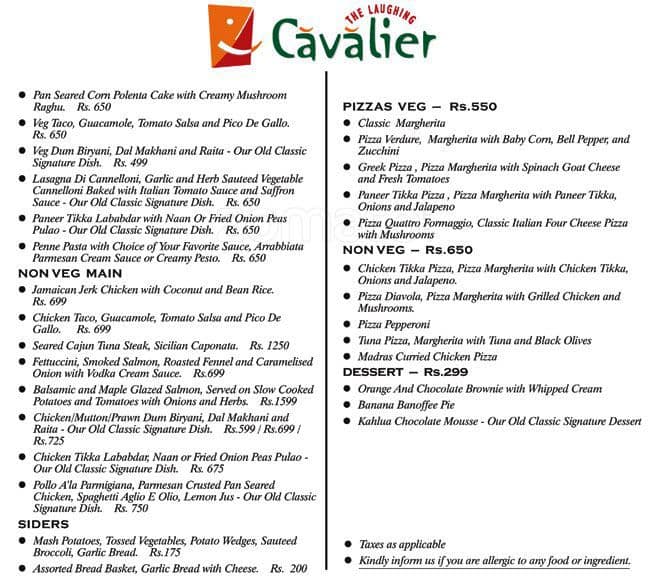 Menu at The Laughing Cavalier, Mumbai