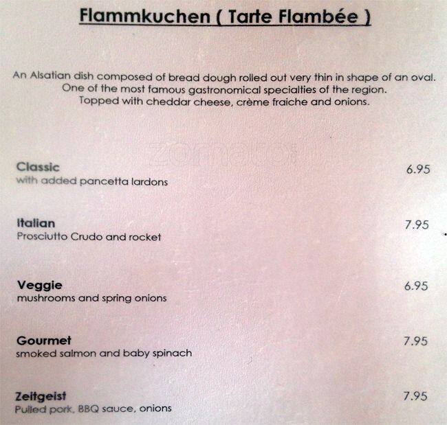 Menu at Zeitgeist London pub & bar, London, 49-51 Black Prince Rd