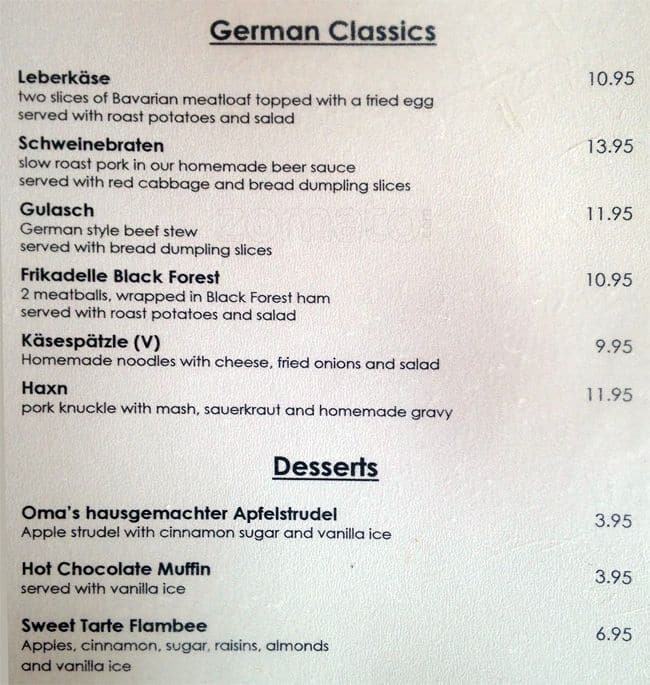 Menu at Zeitgeist London pub & bar, London, 49-51 Black Prince Rd