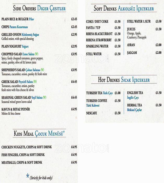 Menu at Istanbul Restaurant, London, 9 Stoke Newington Rd